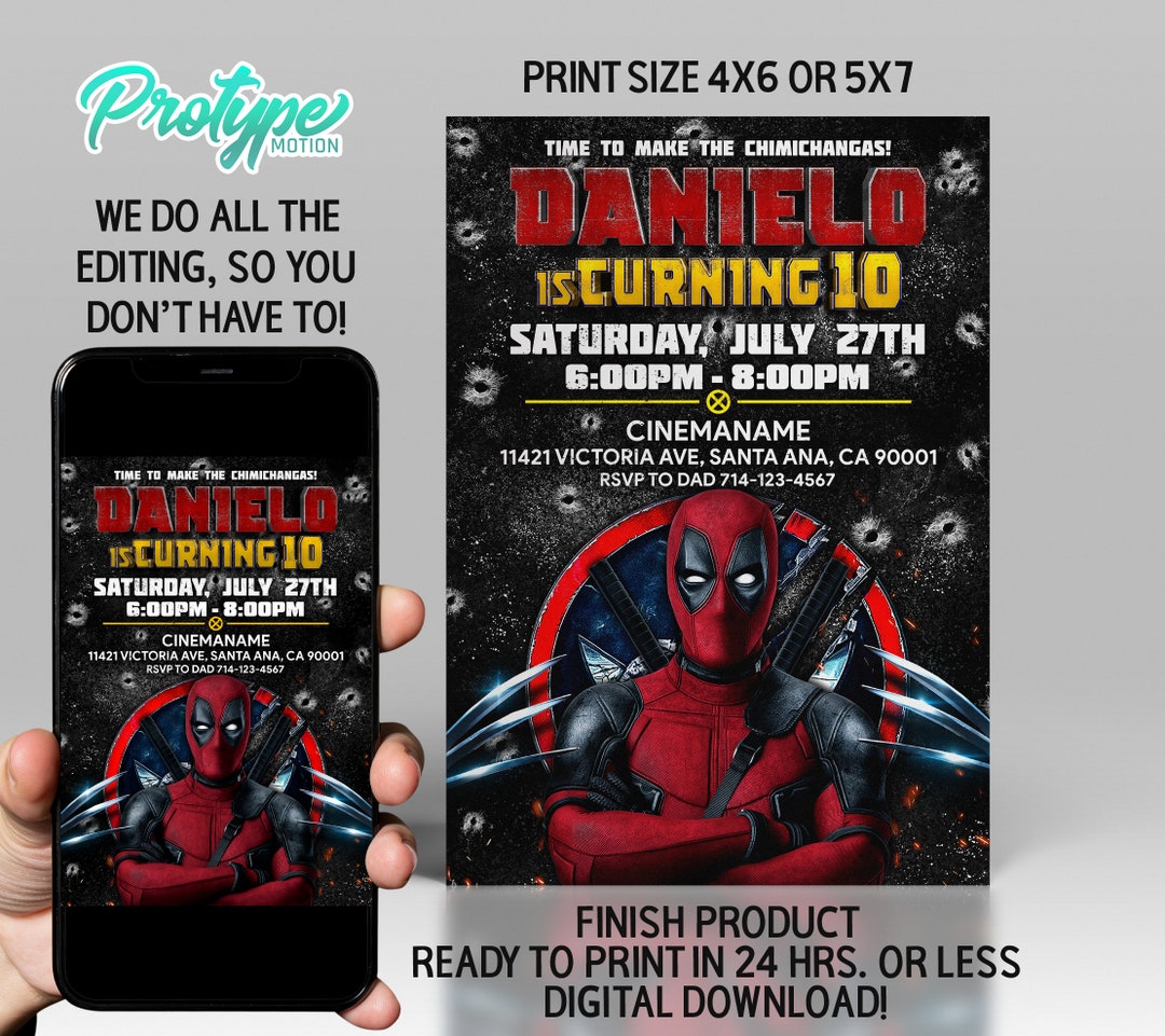 Deadpool Invite, Deadpool 3, Wolverine Invite Birthday Invitation ...