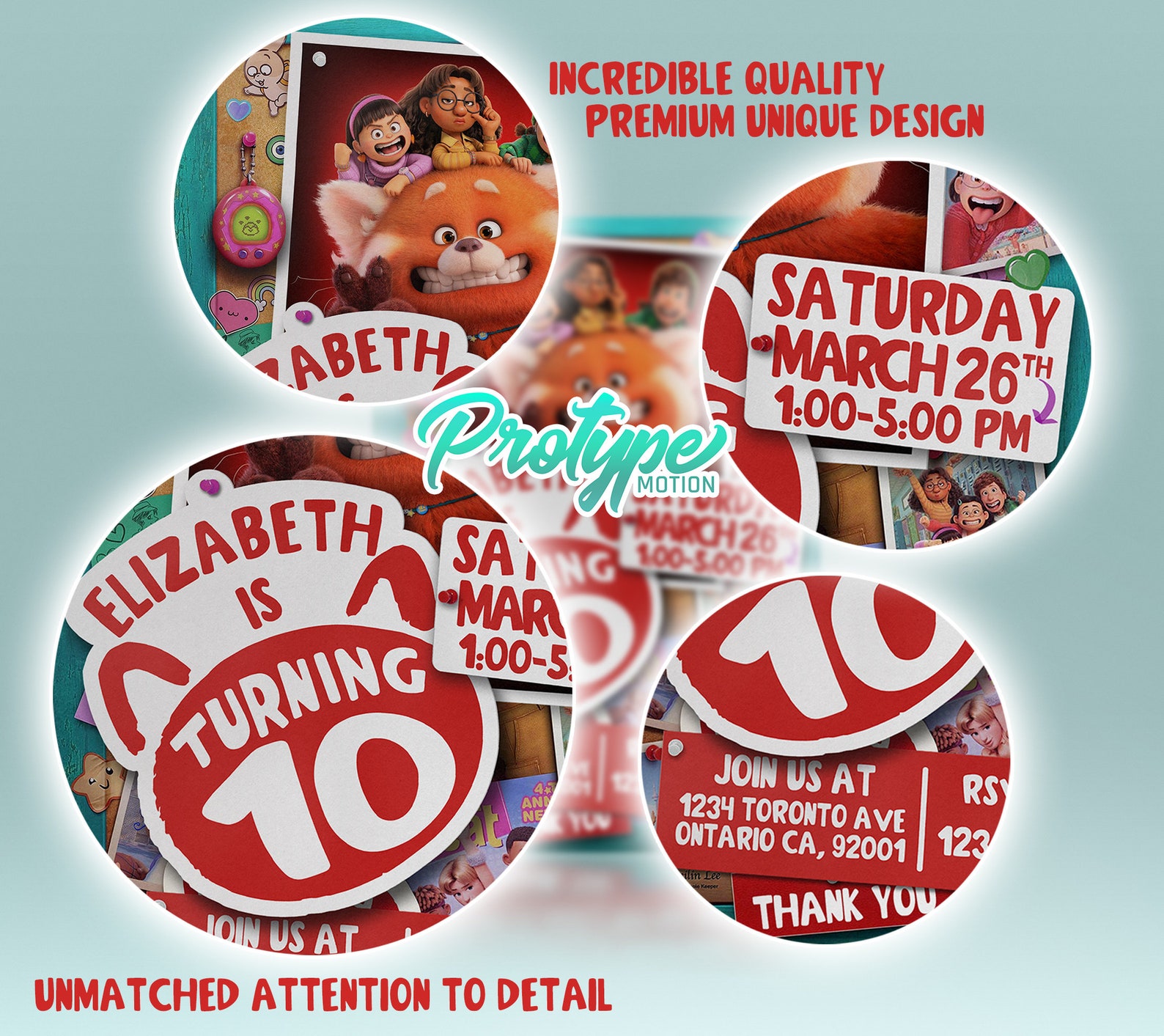 Turning Red Birthday Invite Personalized Turning-red Custom - Etsy