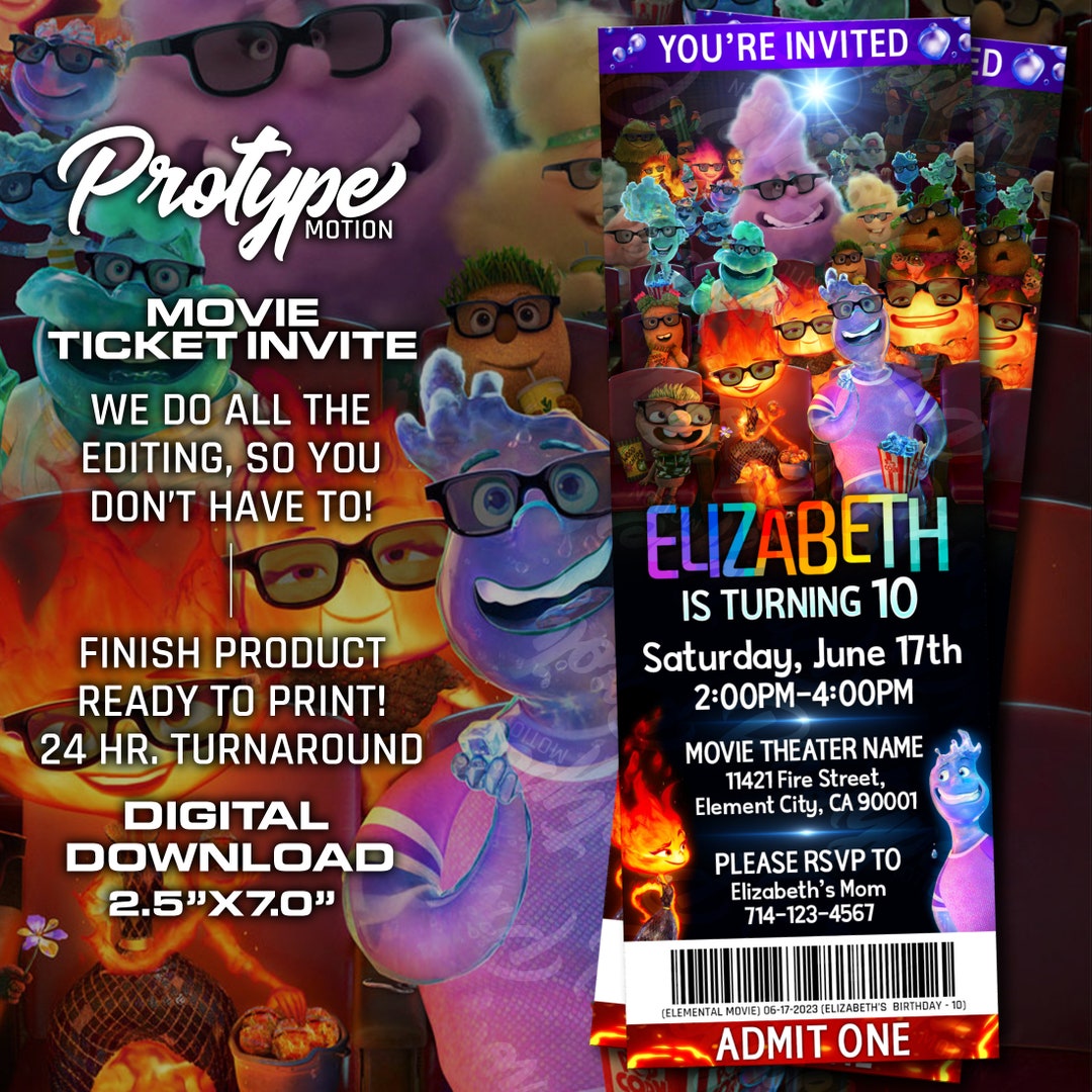 Elemental, Elements, Elemental Movie Ticket Invitation, Invite Movie ...