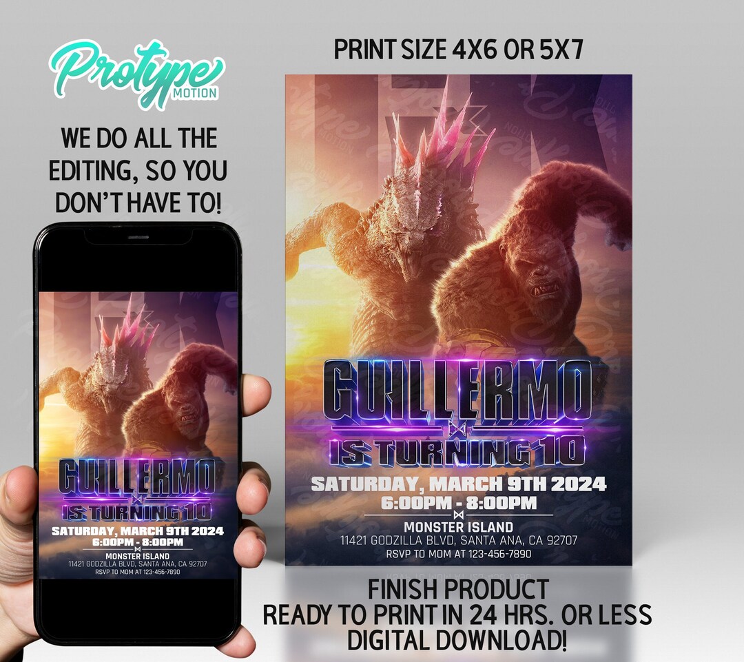 Godzilla X Kong Invitation, Godzilla X Kong Birthday Invitation ...