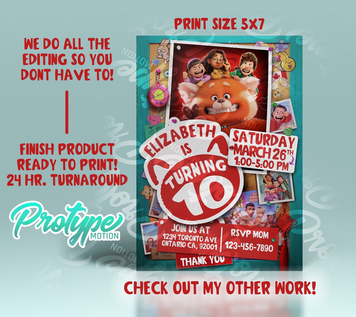 Turning Red Birthday Invite Personalized Turning-red Custom - Etsy