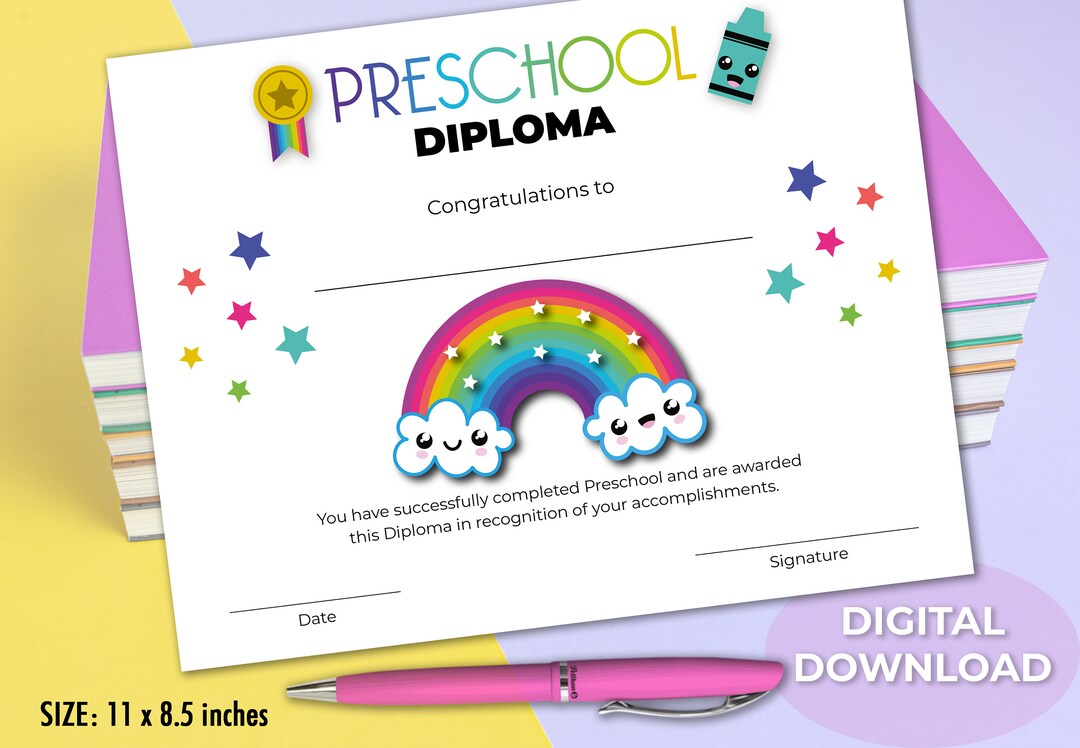 Preschool Diploma, Kids Certificate, Preschool Award, Fill in ...