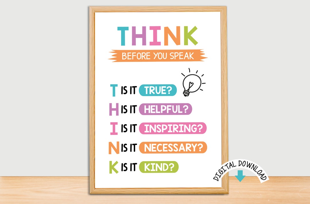 Think Before You Speak Poster, Motivational Poster, Classroom Decor ...