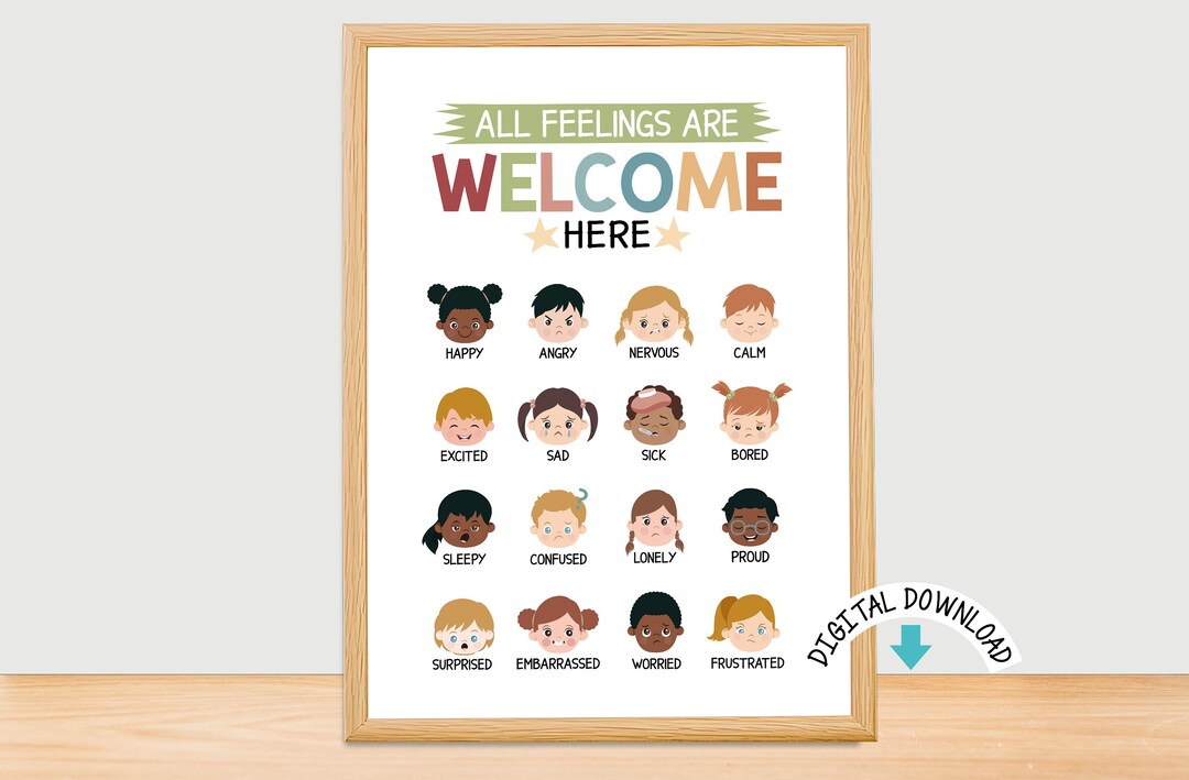 All Feelings Are Welcome Here Poster, Feelings Chart, Emotions Wall Art ...