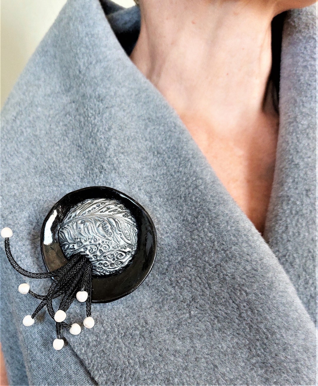 Large Black Brooch, Circle Avant Garde Chunky Brooch, Statement Brooch ...