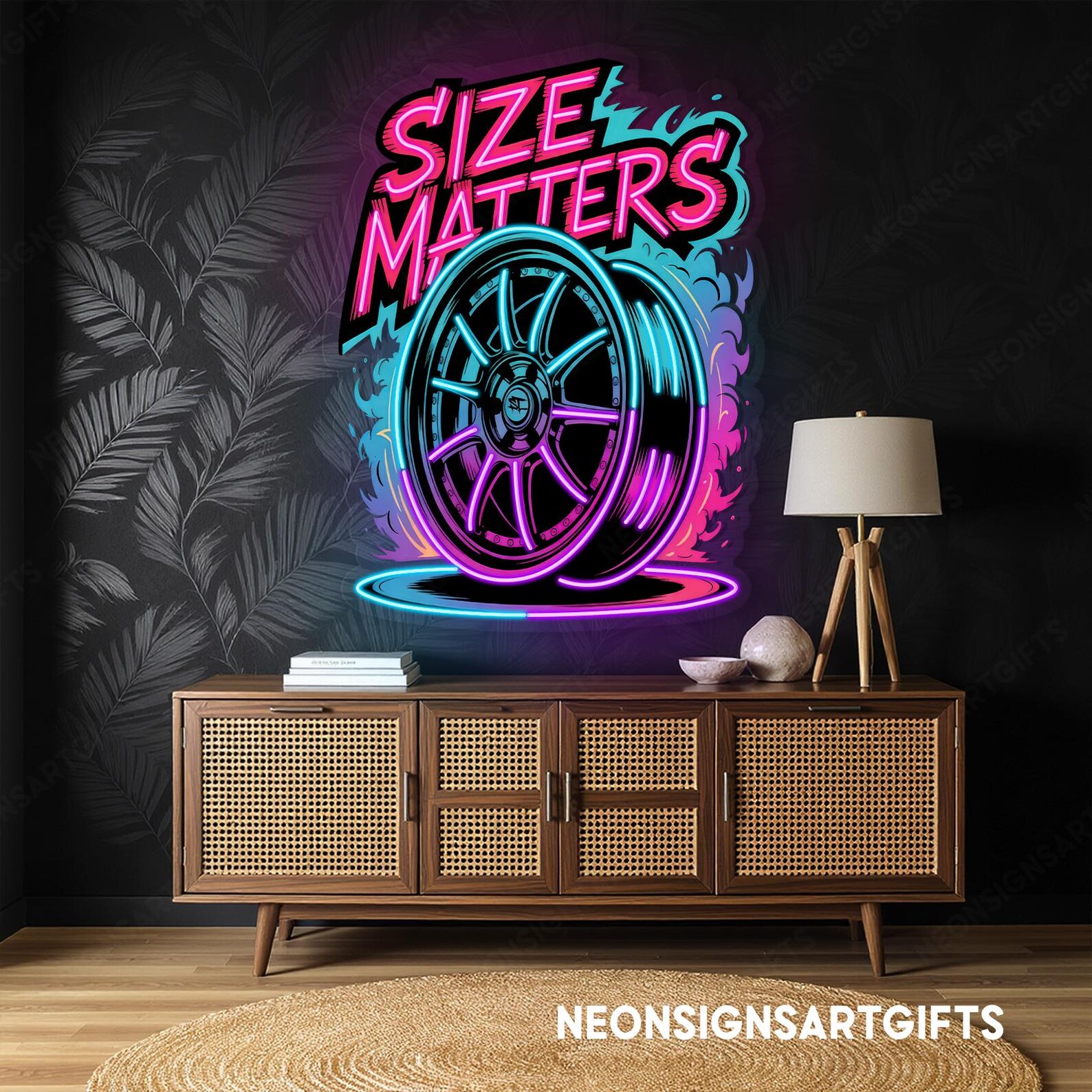 Size Matters Neon Sign, Rim Tire Performance Wheel Led Wall Light, Car ...