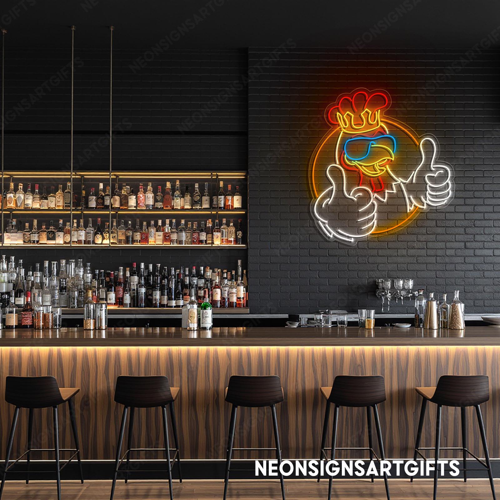Chicken Neon Sign, Funny Rooster Crown and Glasses Led Light, Chicken ...