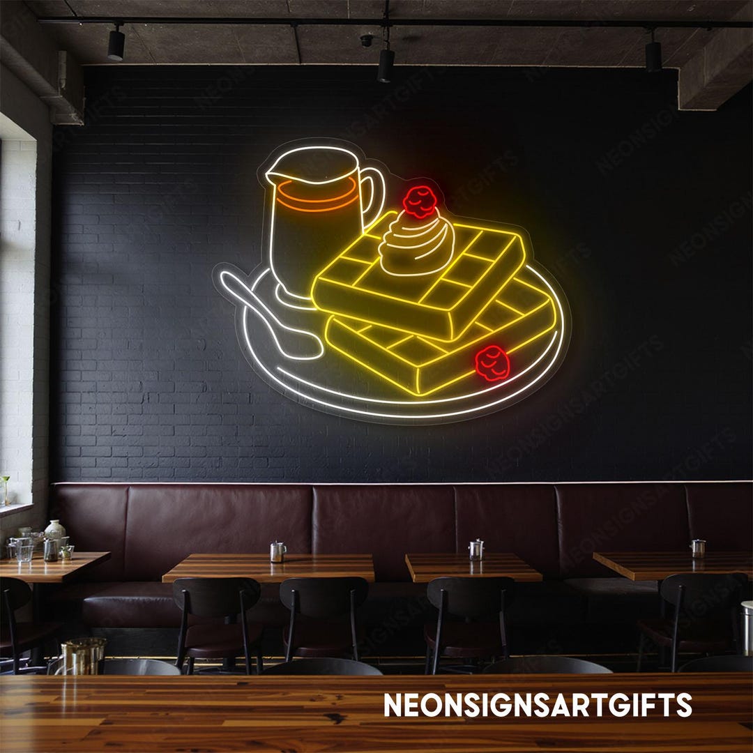 Waffle Breakfast Neon Sign, Waffle Cake Neon Sign, Sweet Cake Waffle ...