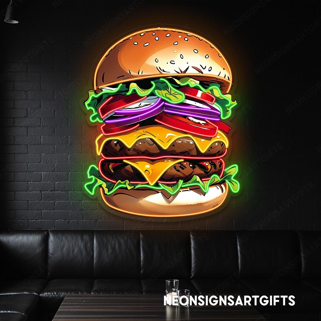 Cheeseburger Neon Sign Uv Print, Burger Cheese Neon Sign Uv Printed ...