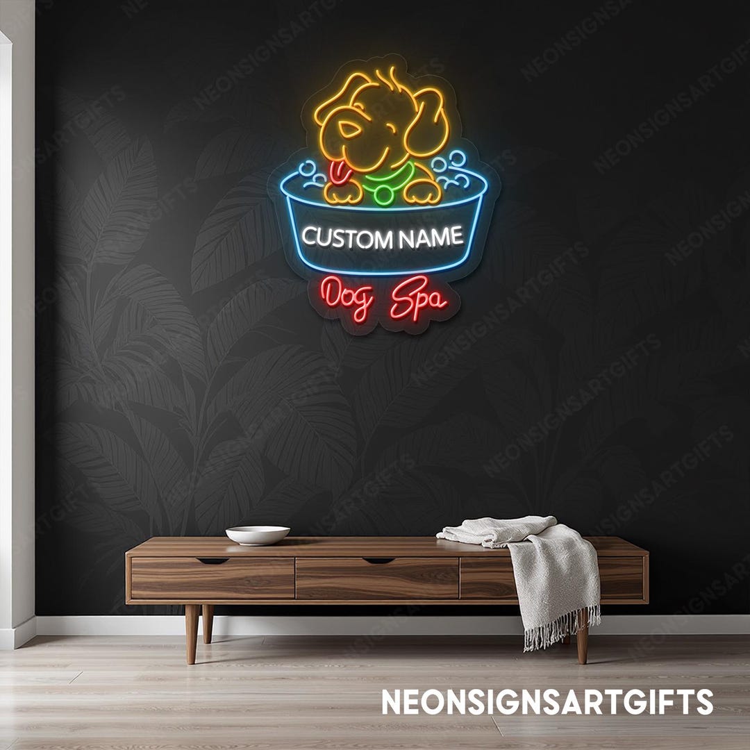 Custom Name Dog Spa Neon Sign, Custom Name Dog Grooming Neon Sign, Cute ...