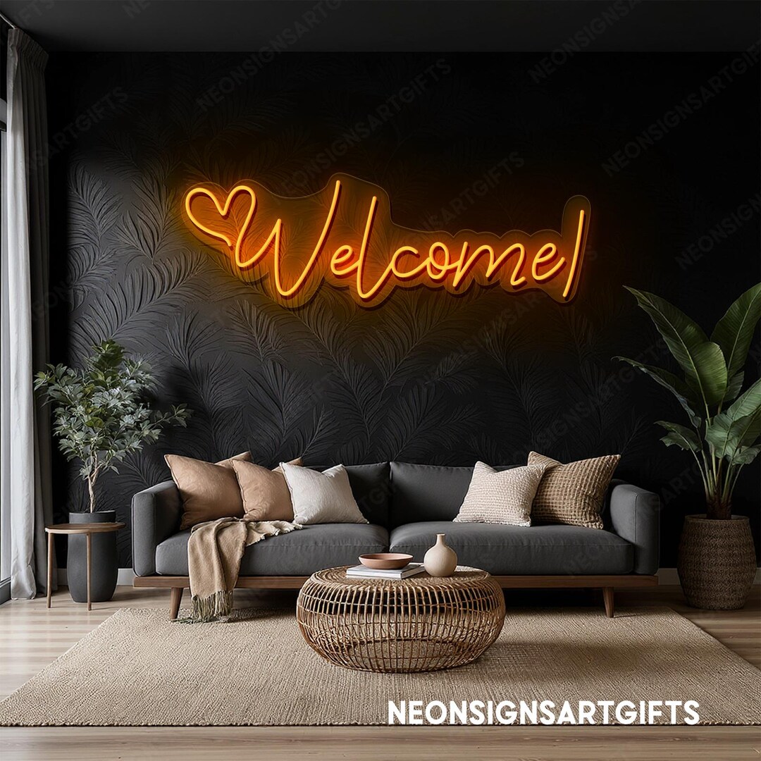 Welcome Neon Sign With Heart Neon Sign, Custom Welcome Neon Light ...