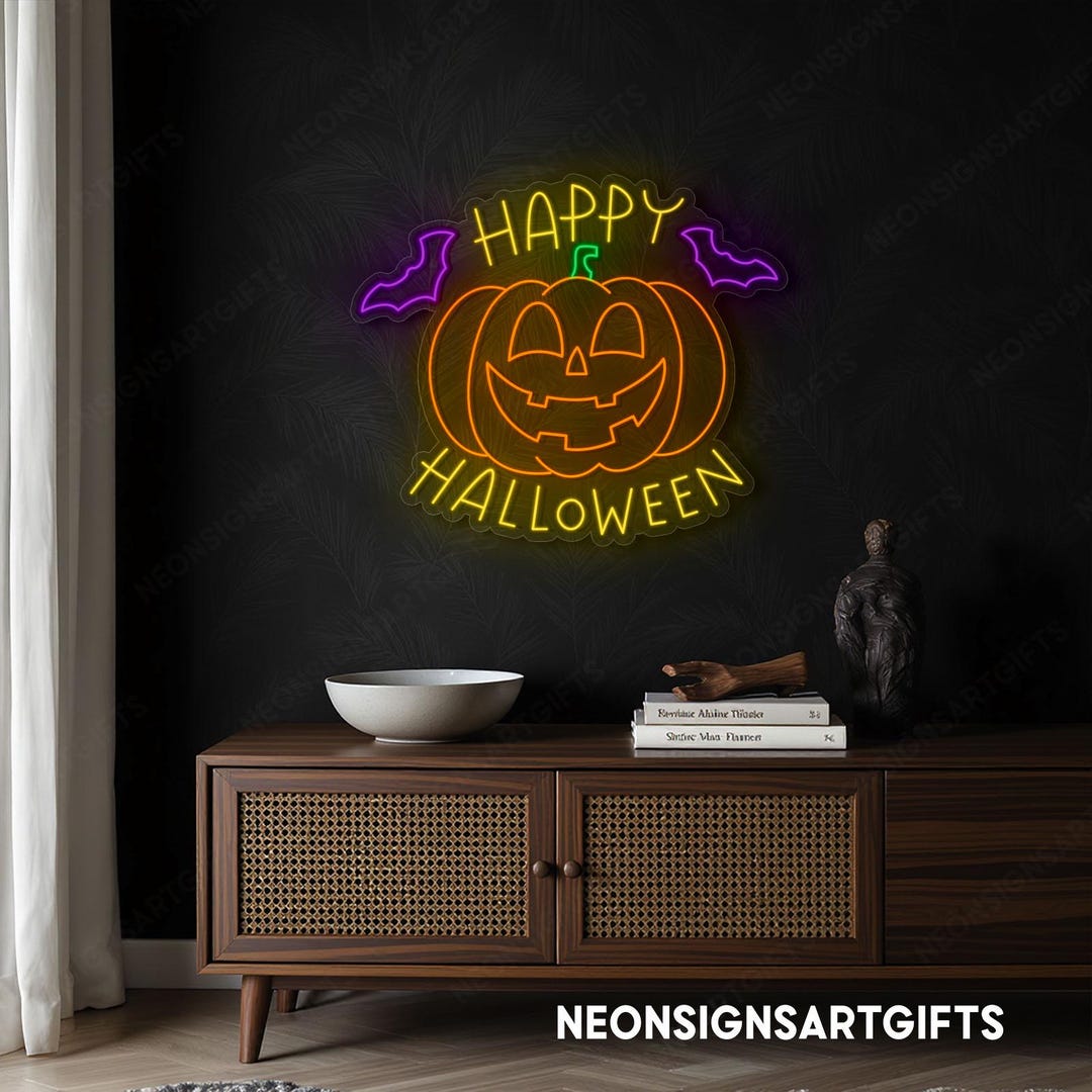 Happy Halloween Neon Light, Spooky Pumpkin Neon Sign Wall Decor ...