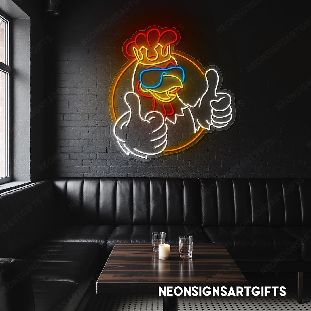 Chicken Neon Sign, Funny Rooster Crown and Glasses Led Light, Chicken ...