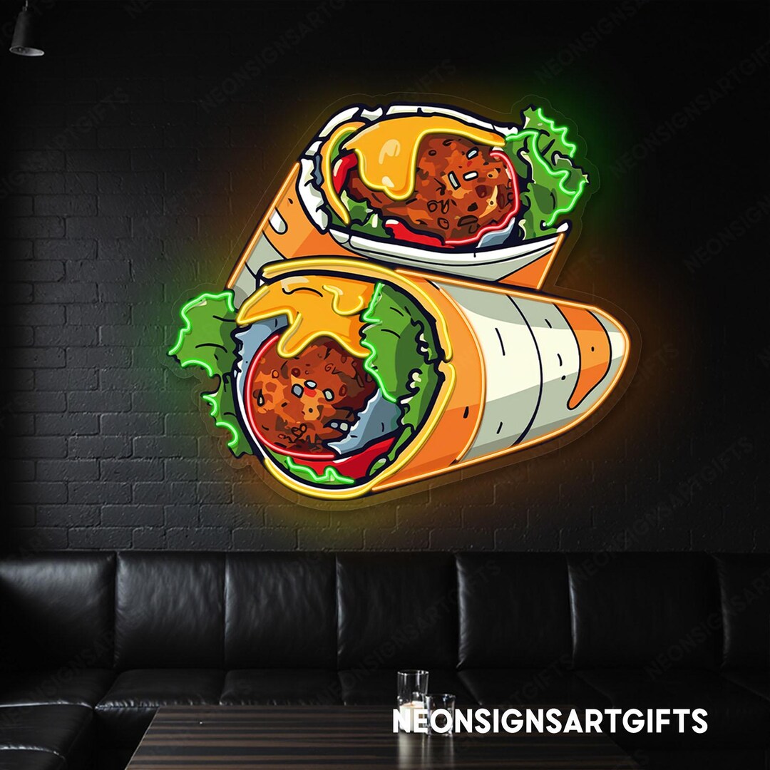 Falafel Wrap Uv Printed Neon Sign, Falafel Roll Middle Eastern Street ...