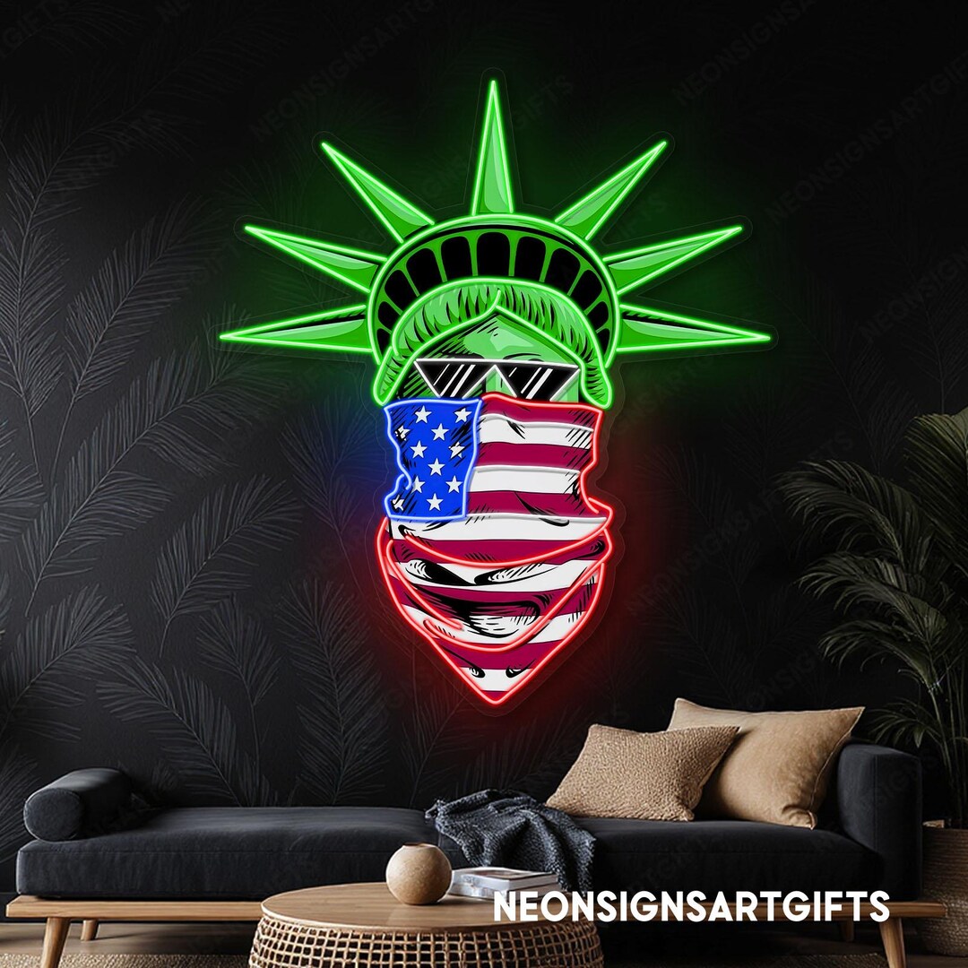 Statue of Liberty Neon Uv Sign American Flag, USA Flag Neon Uv Statue ...