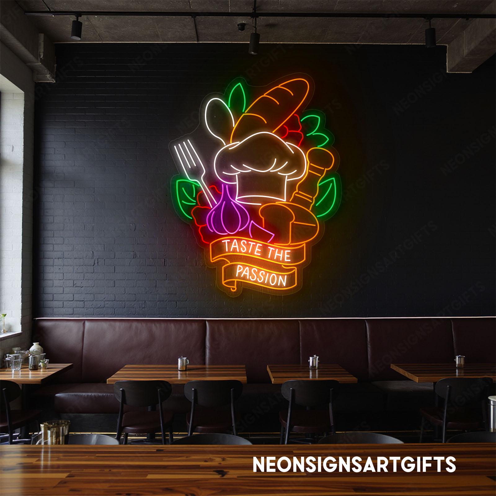 Taste the Passion Quote Neon Sign, Culinary Neon Light Chef Hat Outline ...