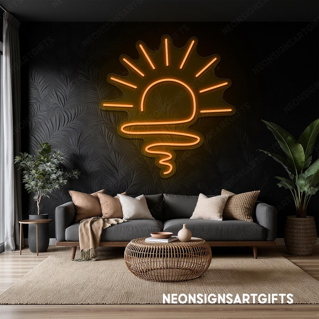Sunset Sun Neon Sign, Sunset Line Art Neon Sign, Abtract Sun Led Light ...