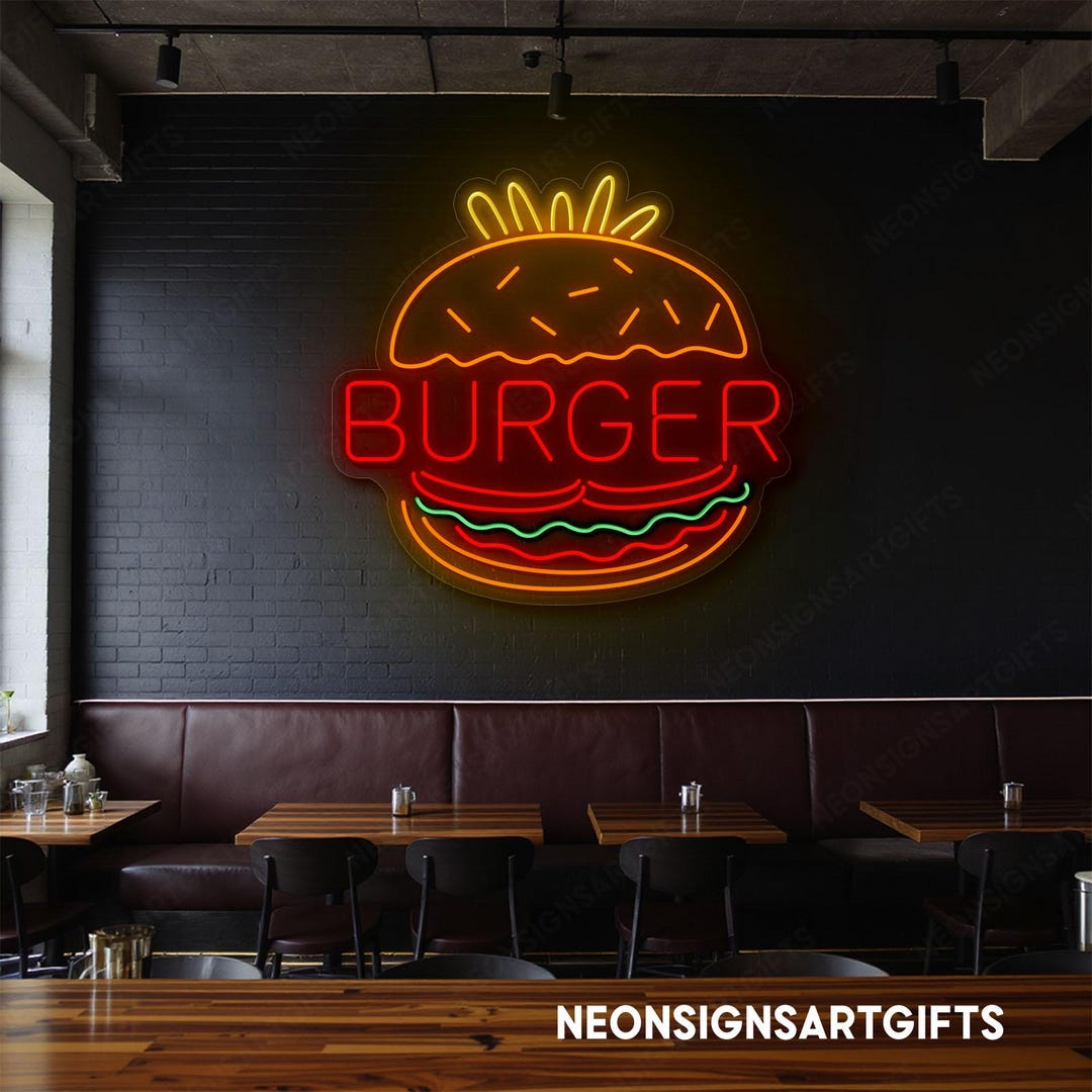 Burger Fast Food Led Neon Light, Iconic Burger Neon Sign, Icon ...