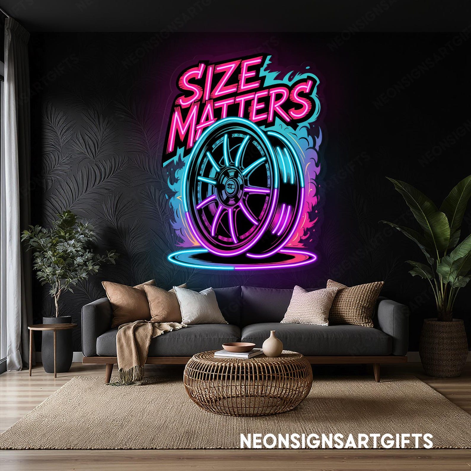 Size Matters Neon Sign, Rim Tire Performance Wheel Led Wall Light, Car ...