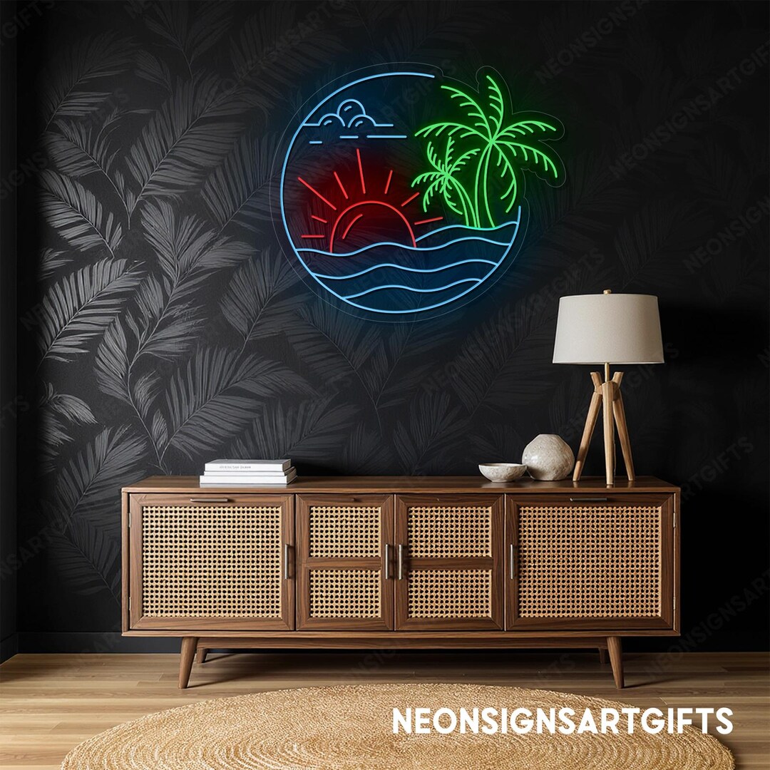 Sunset Beach Led Neon Sign, Ocean Sunset Neon Light, Ocean Sunset With ...