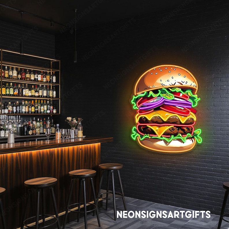 Cheeseburger Neon Sign Uv Print, Burger Cheese Neon Sign Uv Printed ...