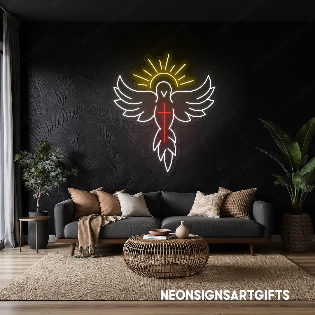 Holy Spirit Dove Led Neon Sign, Christian Dove Led Wall Light Cross and ...