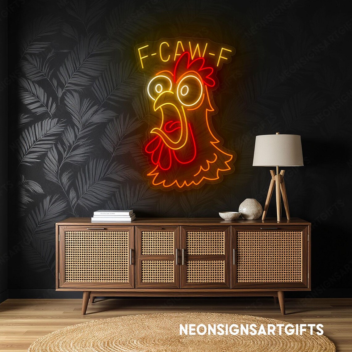 Chicken F CAW F Neon Sign, Funny Rooster Led Light, Chicken Bar Fast ...