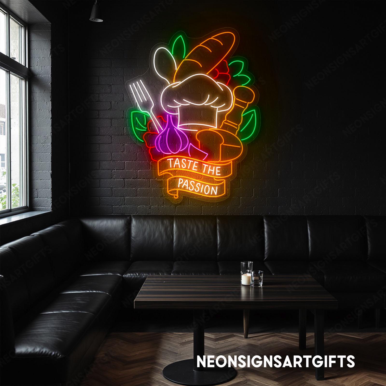Taste the Passion Quote Neon Sign, Culinary Neon Light Chef Hat Outline ...