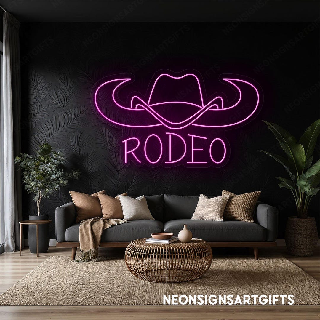 Rodeo Script Neon Sign, Rodeo Cowboy Hat Neon Sign for Western Bar ...