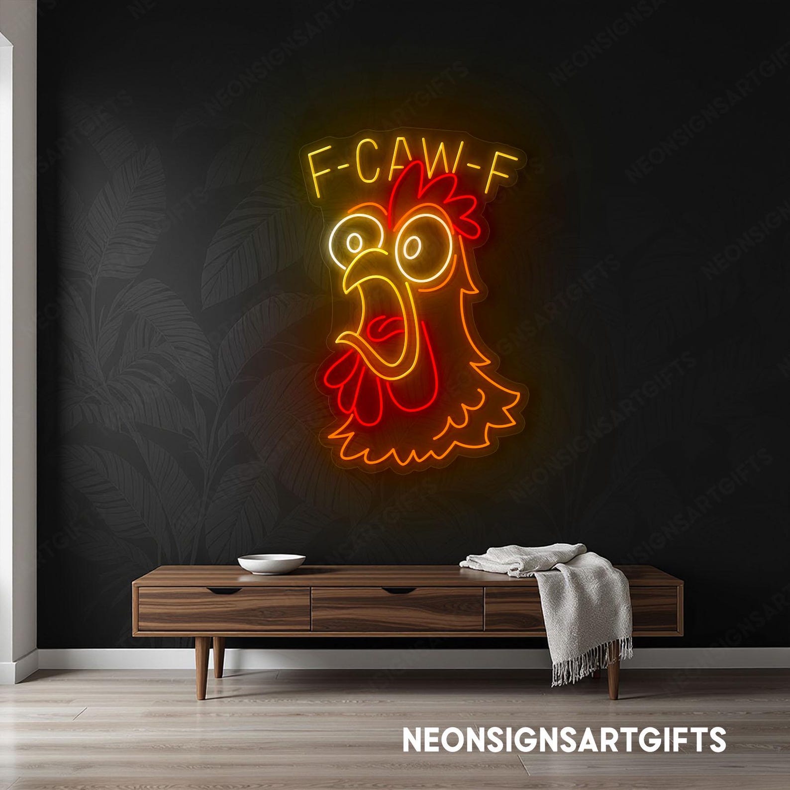 Chicken F CAW F Neon Sign, Funny Rooster Led Light, Chicken Bar Fast ...