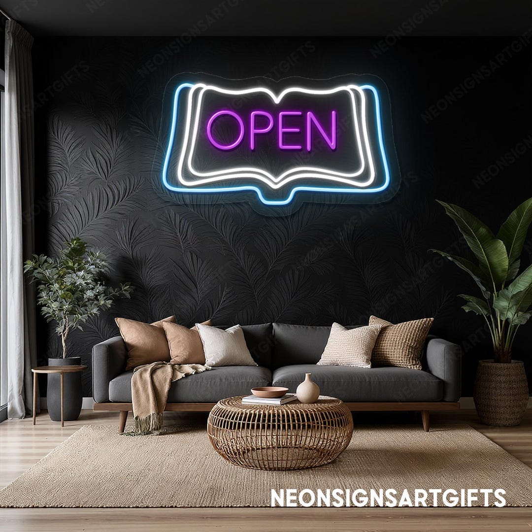 Open Book Neon Sign, Book Led Light With Open Text, Bookstore Neon Sign ...