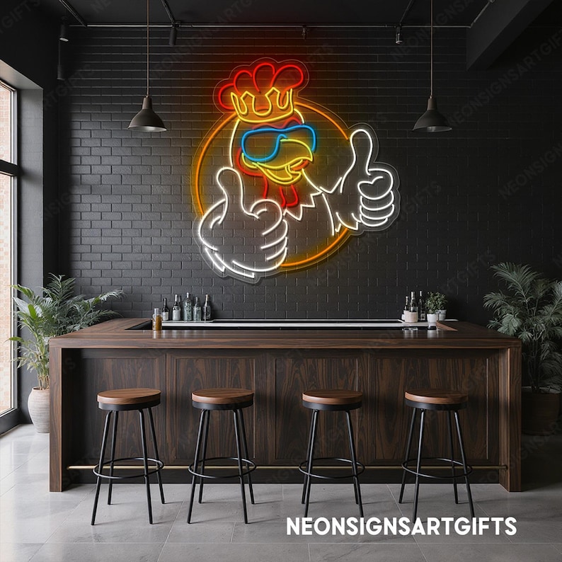 Chicken Neon Sign, Funny Rooster Crown and Glasses Led Light, Chicken ...