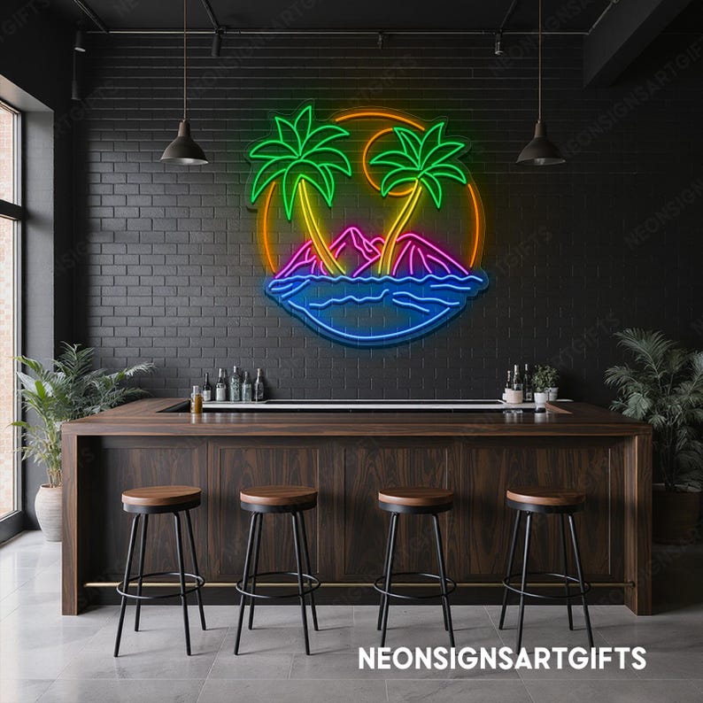 Tropical Vibes Neon Sign, Palm Tree Led Wall Light, Island Beach Neon ...