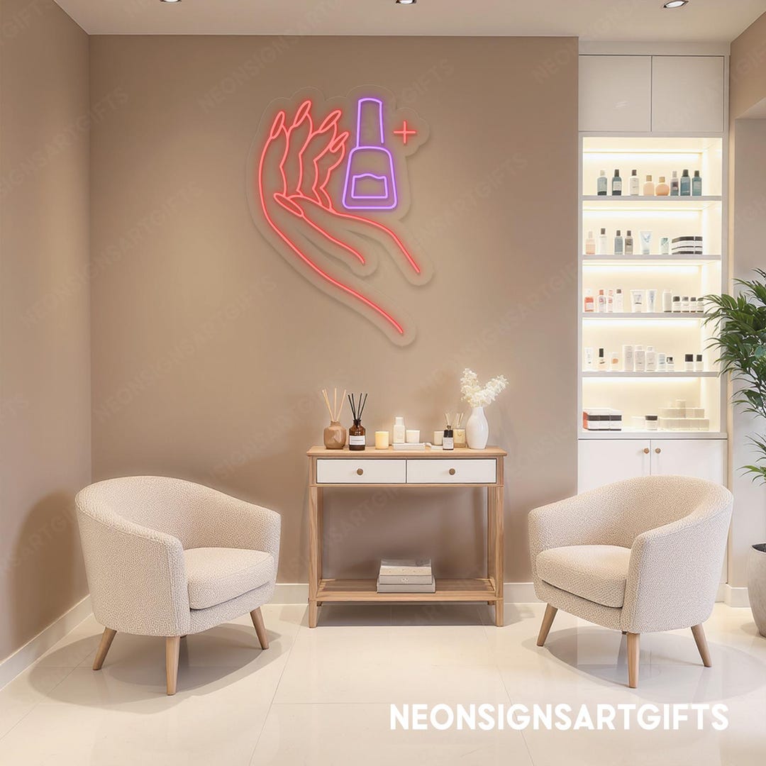 Nail Salon Neon Sign, Hand With Polish Bottle LED Light, Neon Manicure ...