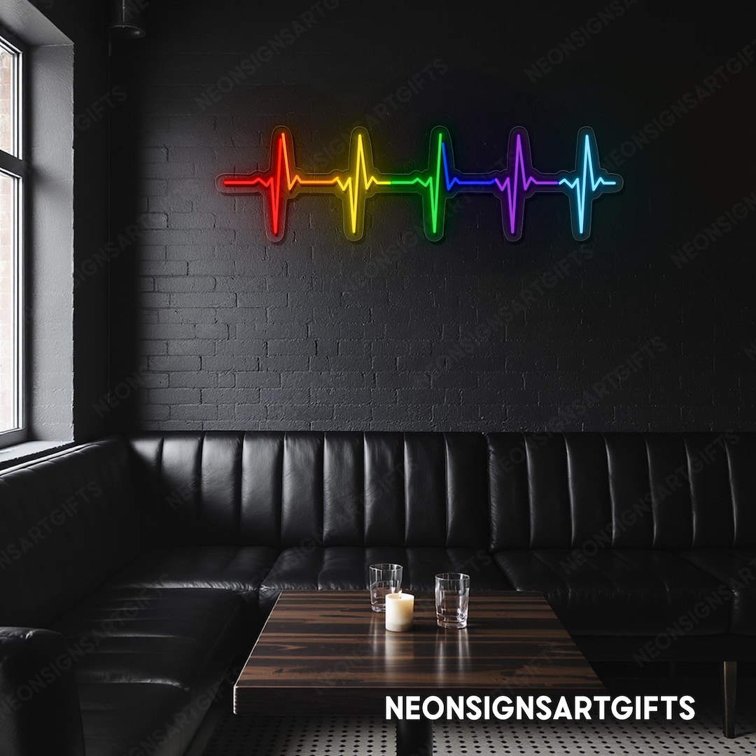 Rainbow Heartbeat Neon Sign, Colorful Heartbeat Neon Led Light ...