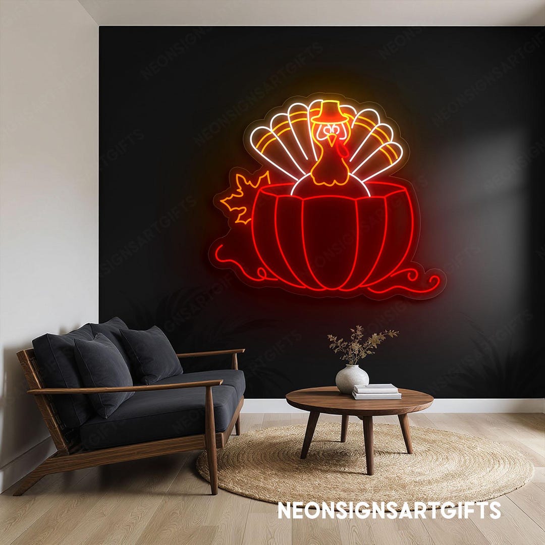 Turkey in Pumpkin Neon Sign, Gobble Pumpkin Thanksgiving Neon Light ...
