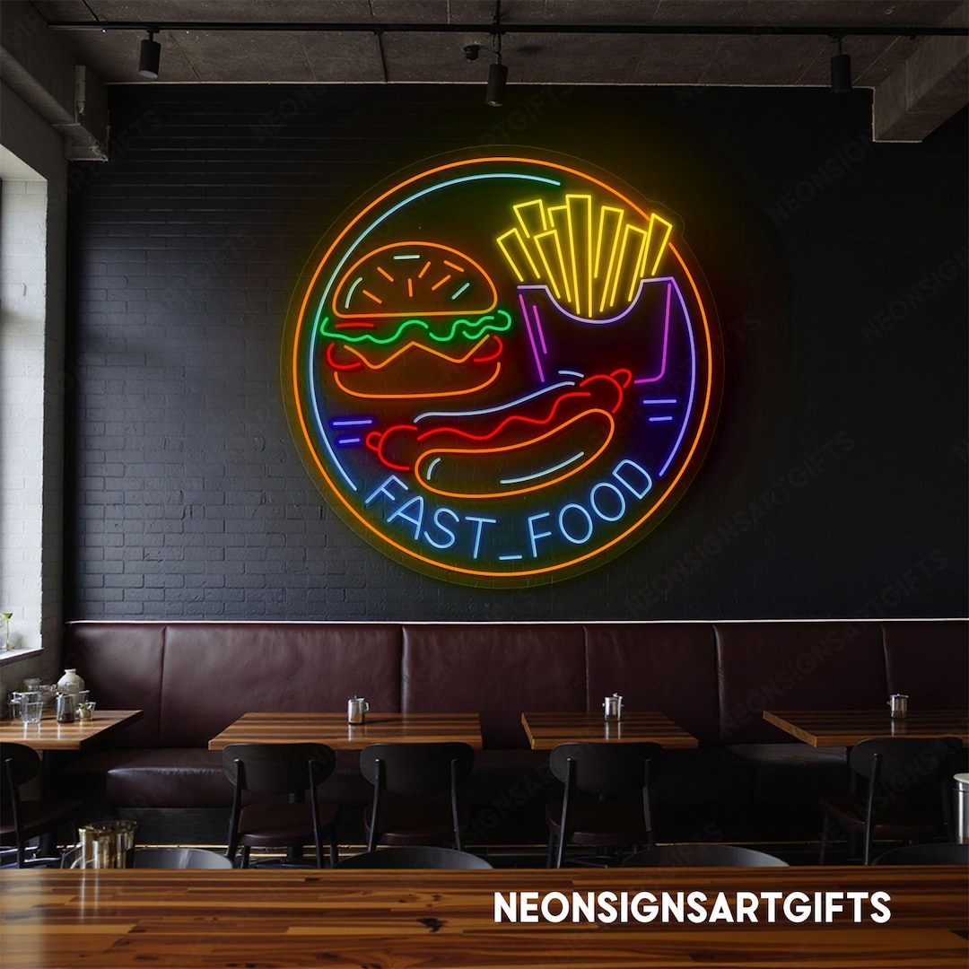 Fast Food Neon Sign Burger Hot Dog and Fries Design, Fast Food Led Neon ...
