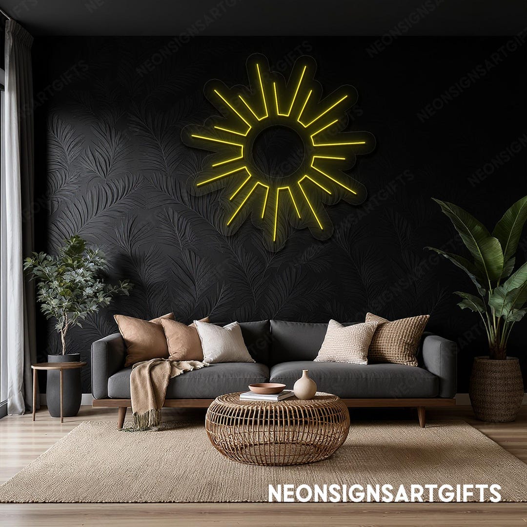 Sunburst Neon Led Sign, Sunburst LED Wall Light, Minimalist Sun Neon ...