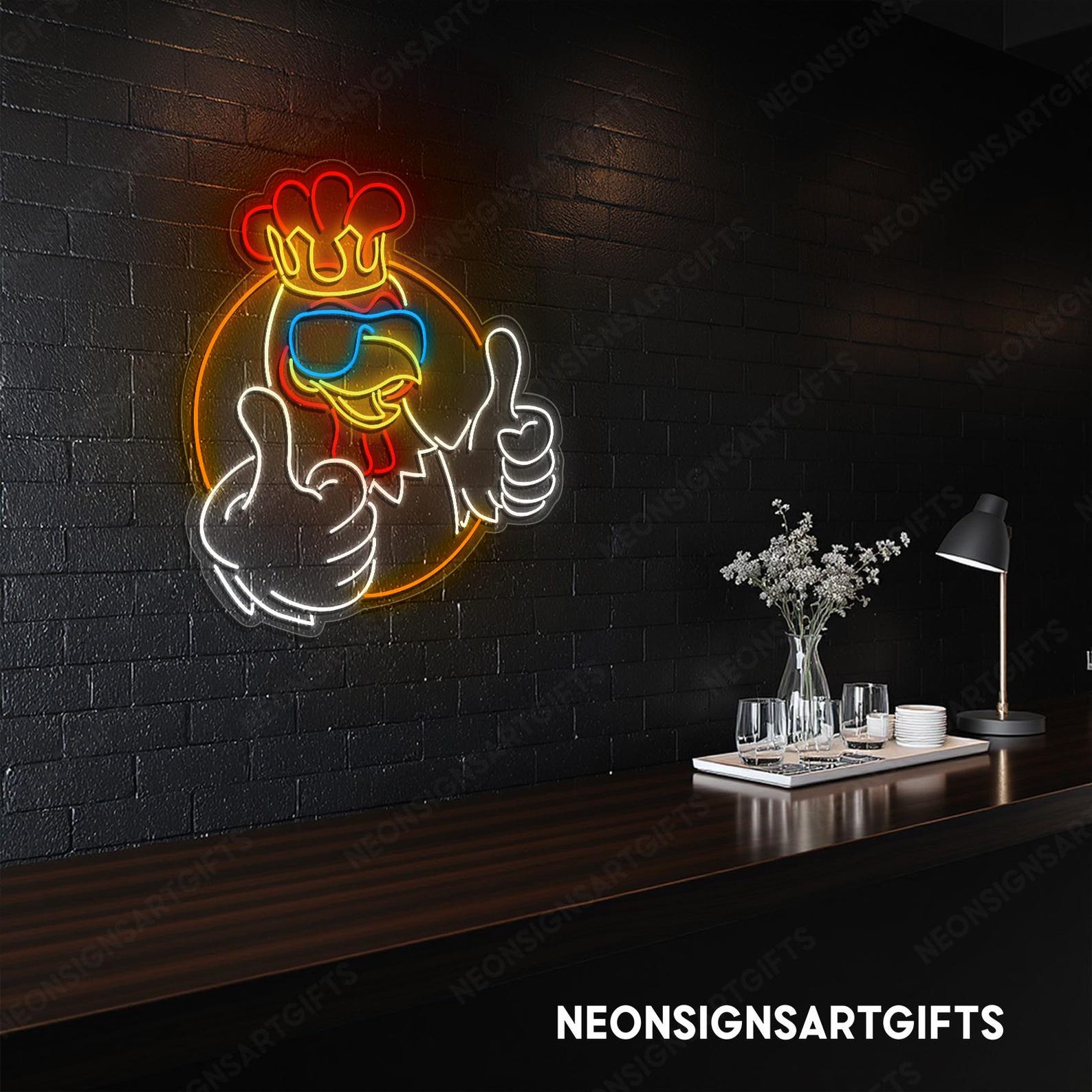 Chicken Neon Sign, Funny Rooster Crown and Glasses Led Light, Chicken ...