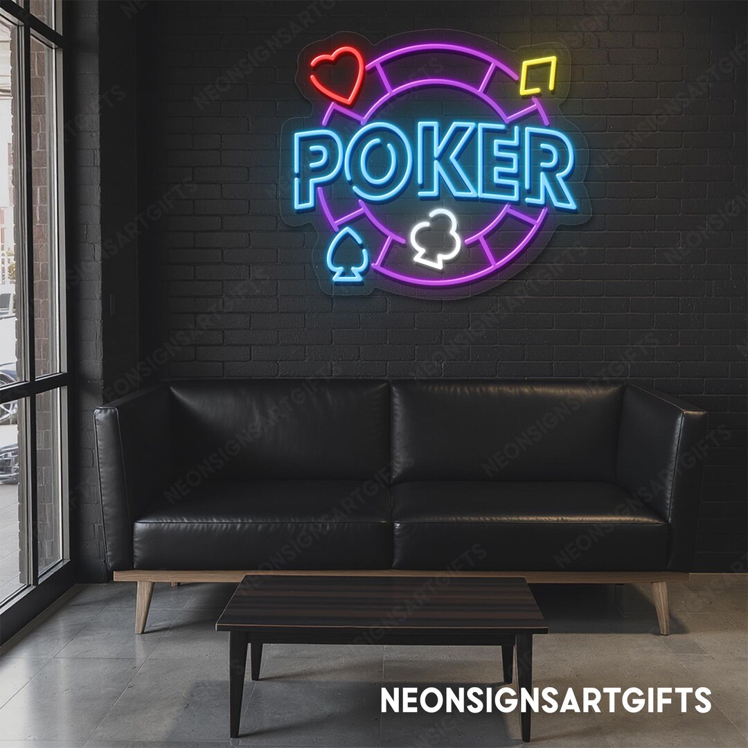 Poker Chip Neon Sign, Game Room Poker Light Sign, Poker Casino, Neon ...