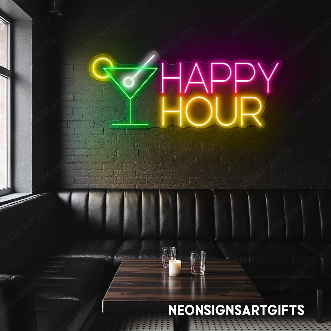 Happy Hour Led Neon Light, Happy Hour Bar Pub Quote Neon Sign, Happy ...
