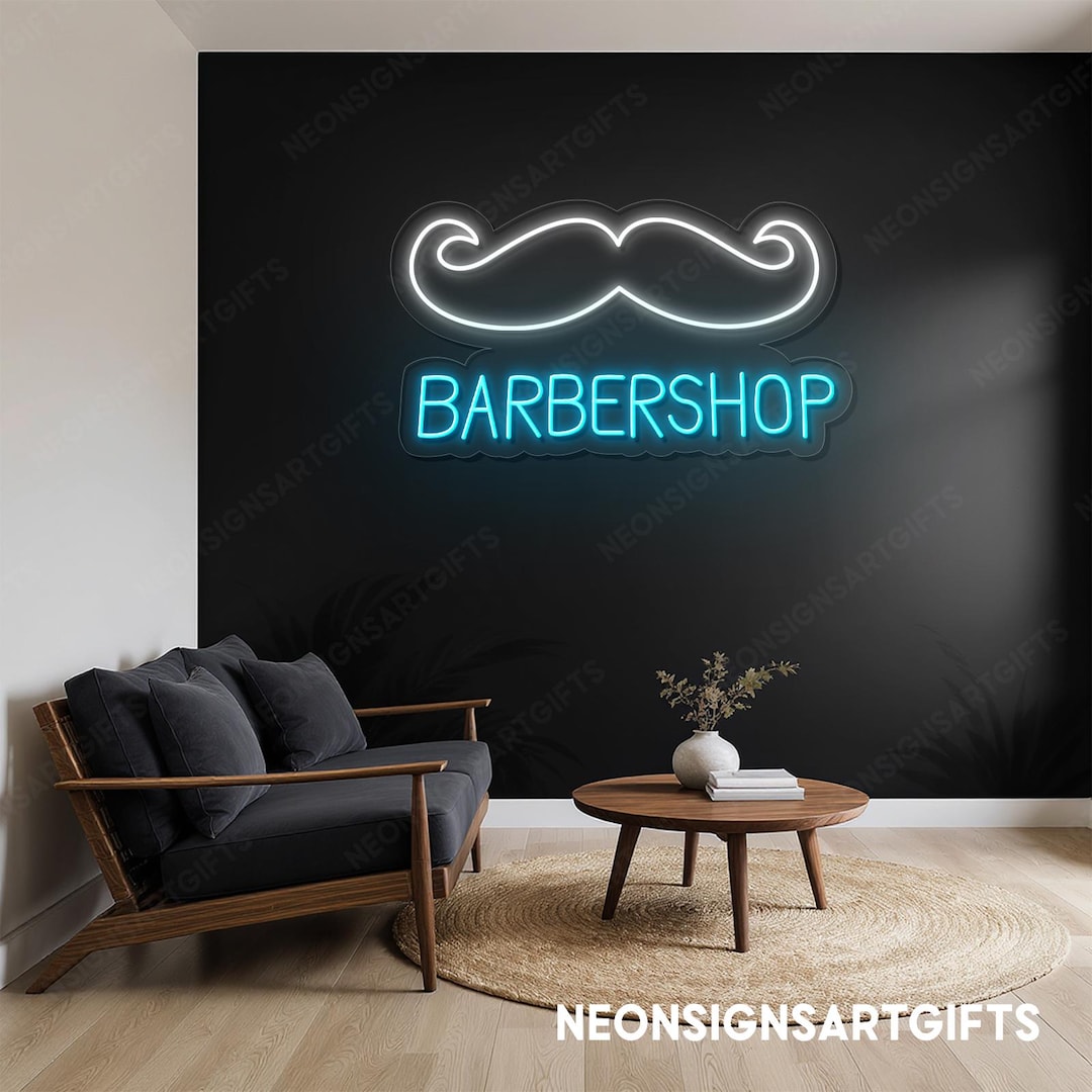 Mustache Barbershop Neon Sign, Mustache Barber Shop Led Light, Mustache ...