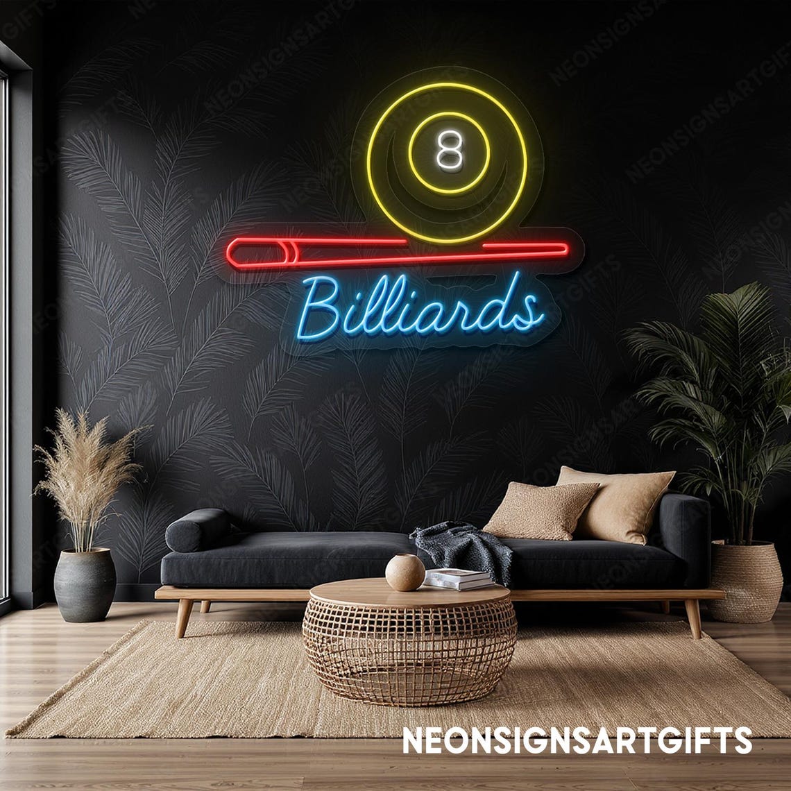 Billiards 8 Neon Sign, Billiards 8 Ball Pool Led Light, Pool Table Game ...