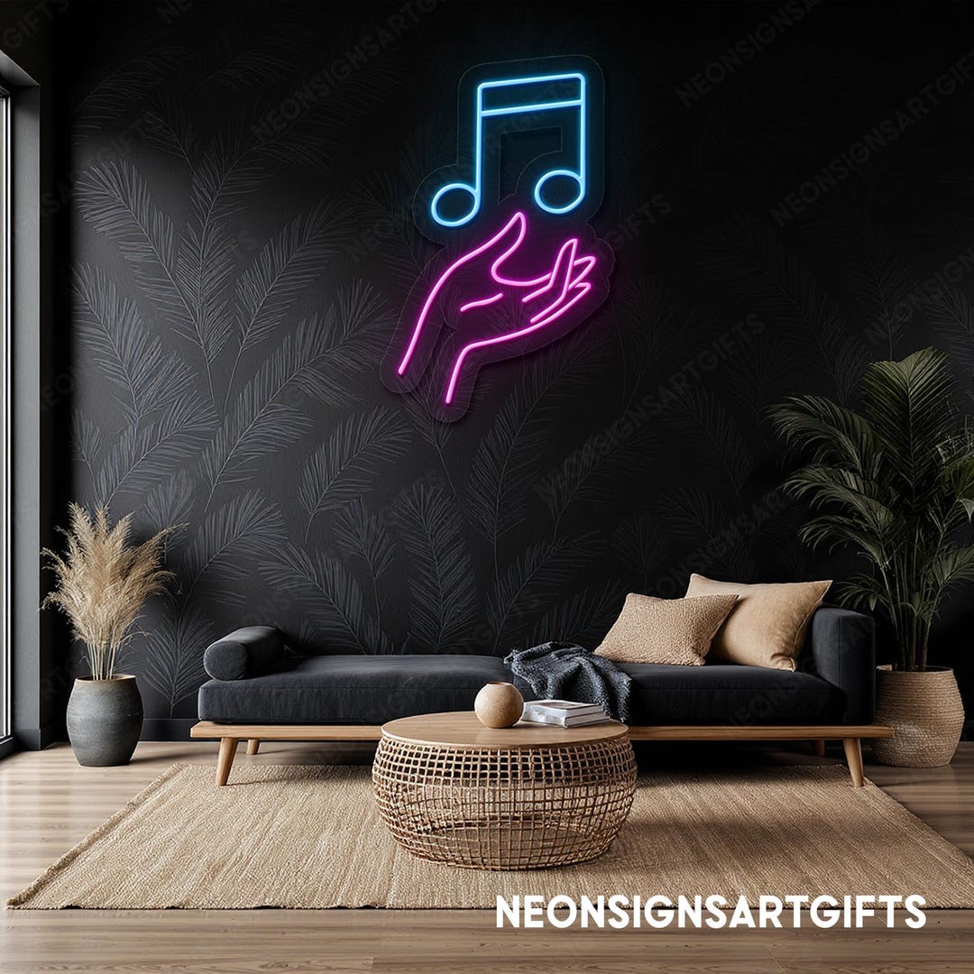 Hand and Music Note Neon Sign, Music Note Inspirational LED Light ...