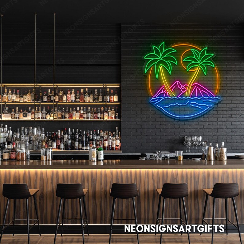 Tropical Vibes Neon Sign, Palm Tree Led Wall Light, Island Beach Neon ...