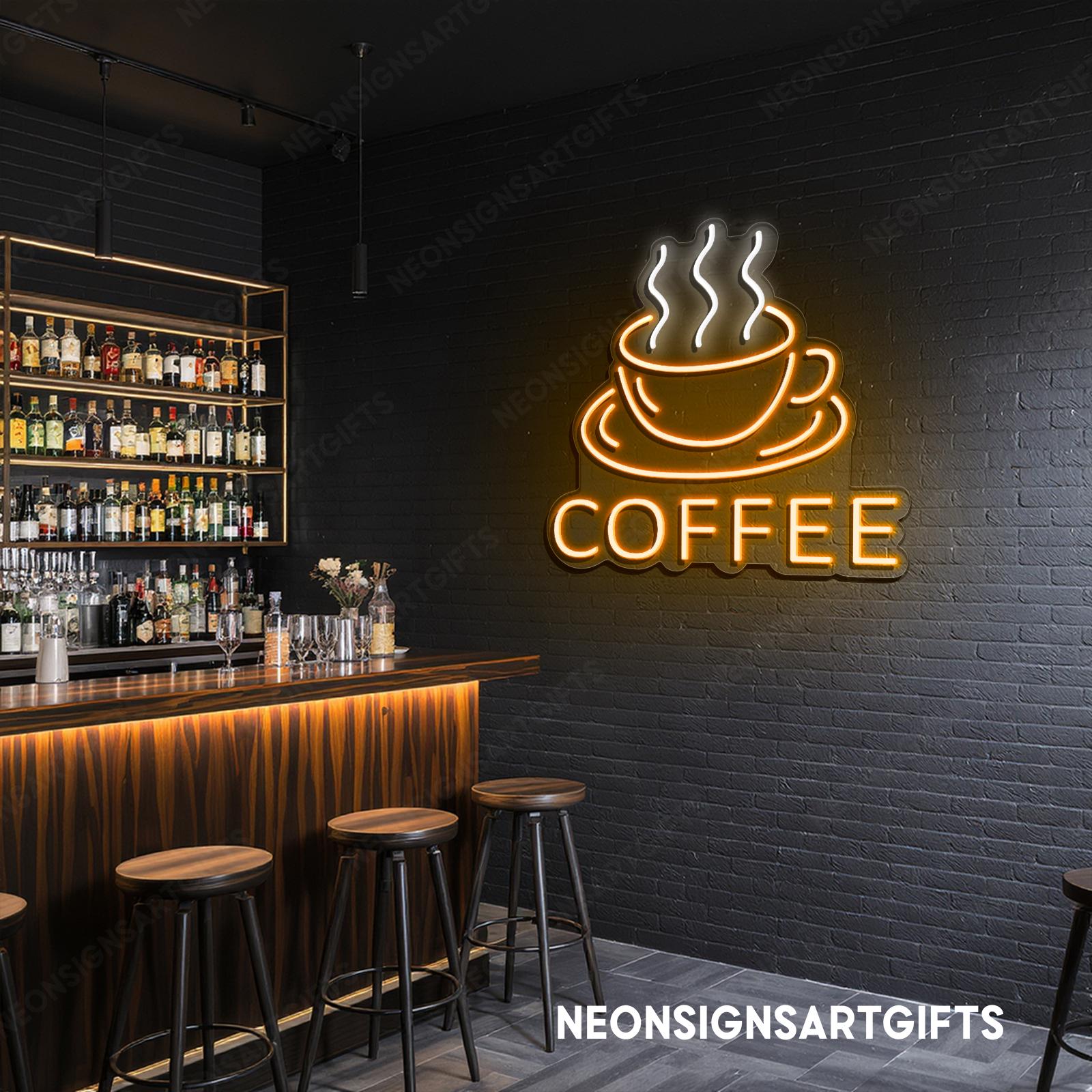 Hot Coffee Cup Neon Sign, Coffee Cup Neon Sign, Cafe Bar Decor Sign ...