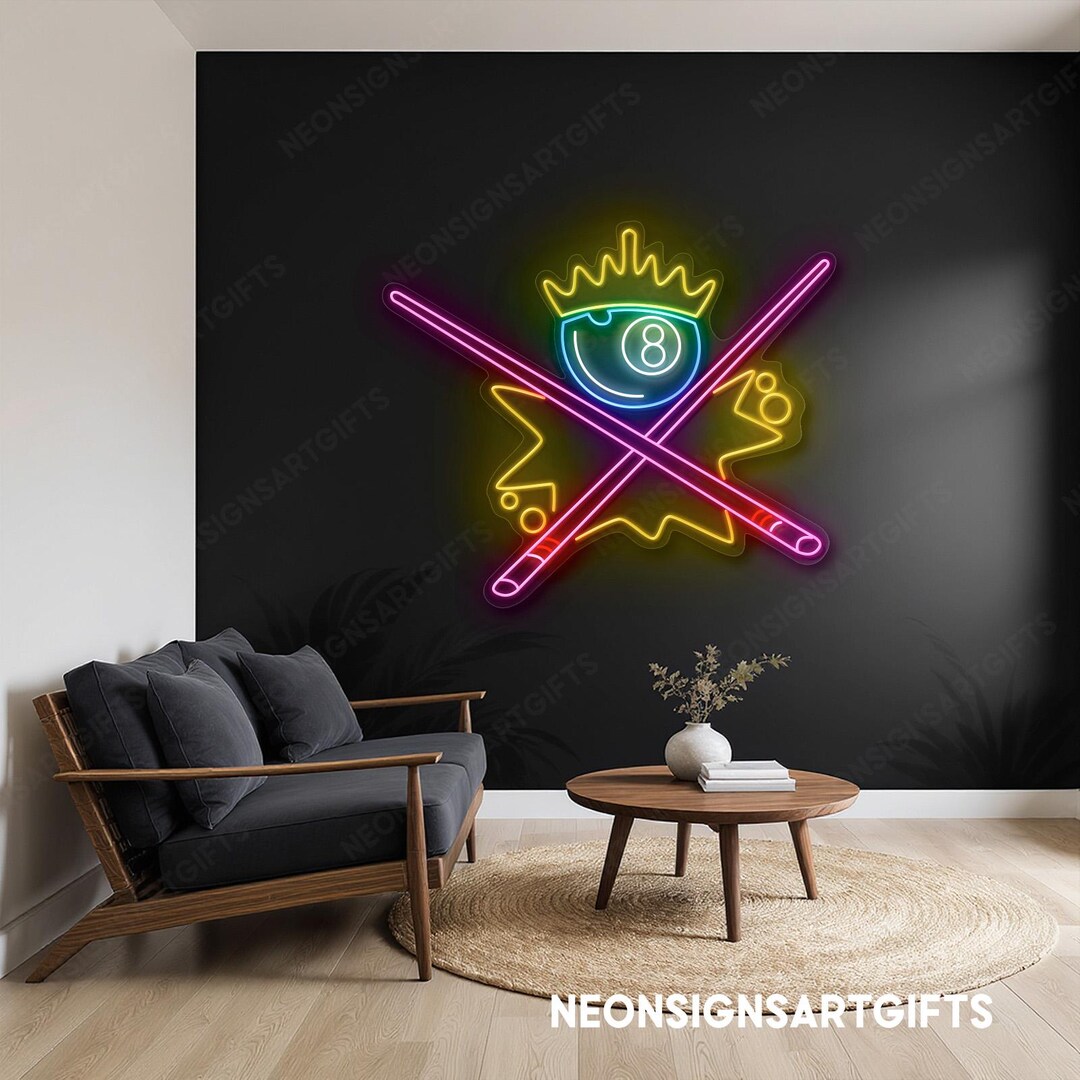 Billiards 8 Ball With Crown Led Wall Light, Pool Hall 8 Ball Crown and ...
