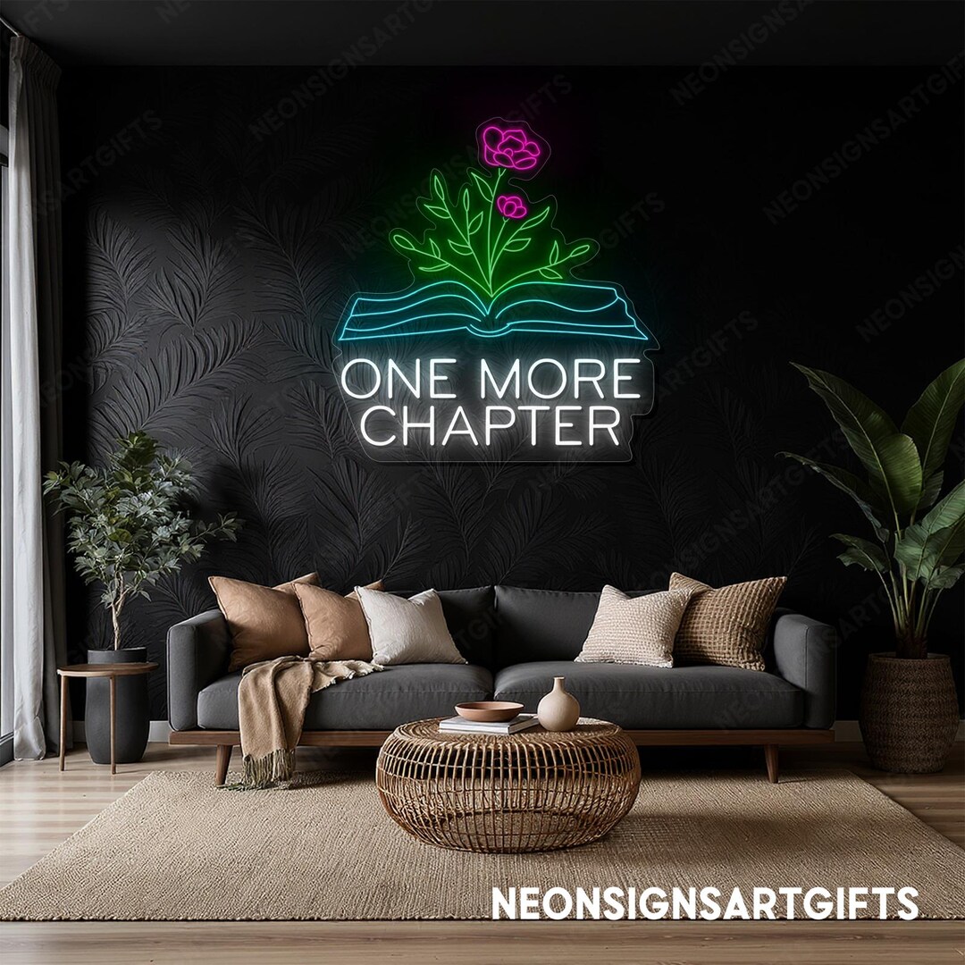 One More Chapter Neon Sign, Floral Book Neon Led Light, Blooming Flower ...