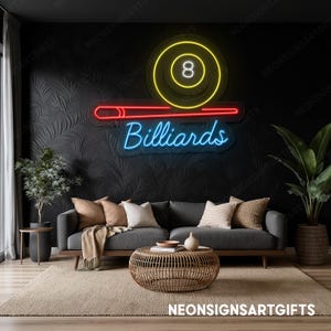 Billiards 8 Neon Sign, Billiards 8 Ball Pool Led Light, Pool Table Game ...