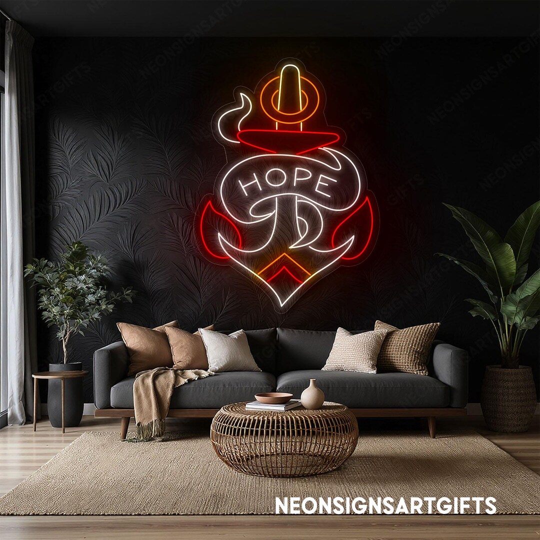 HOPE Anchor Neon Sign, Hope Script Maritime Anchor Neon Light, Classic ...
